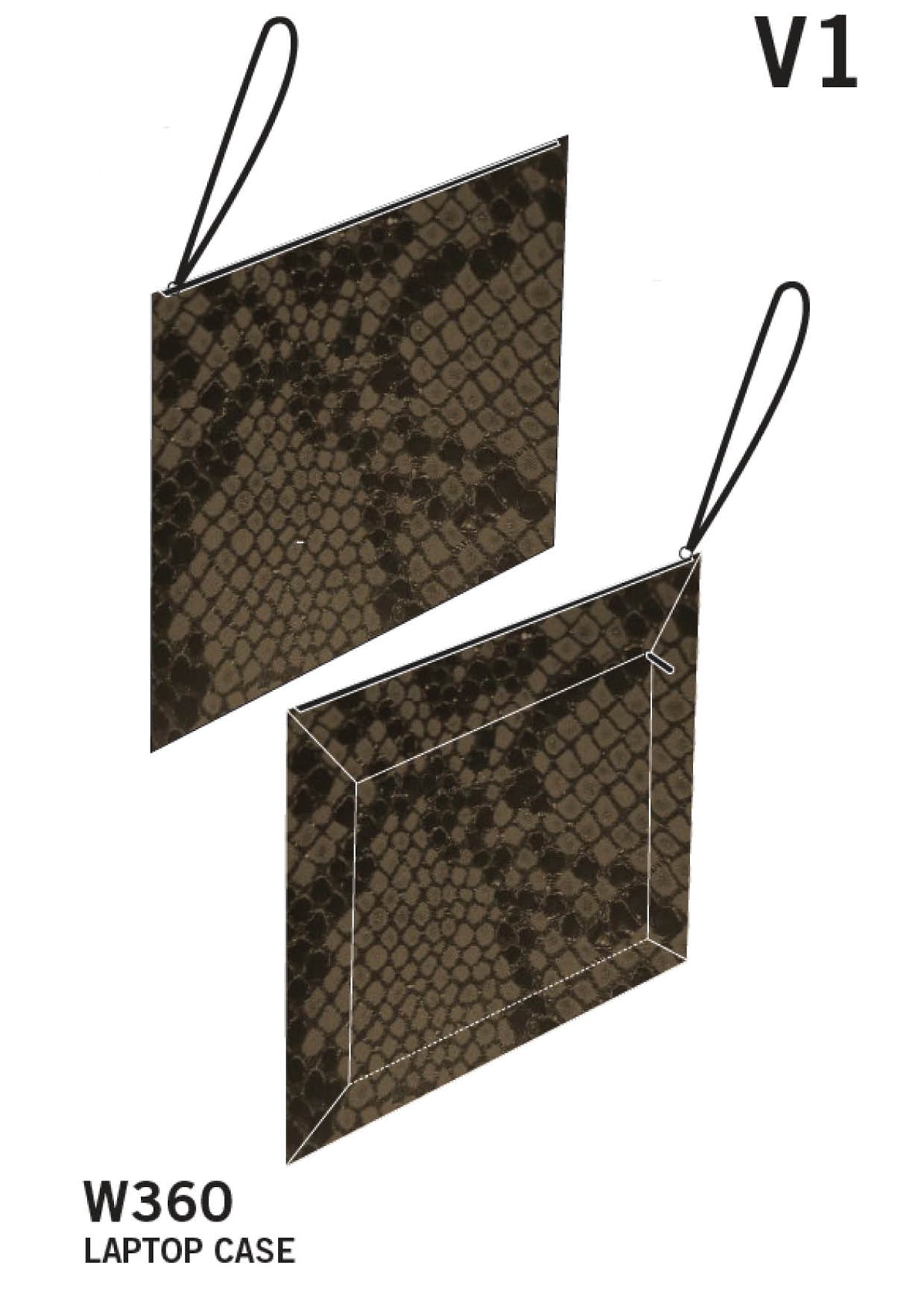 LAPTOP CASE - LEATHER printed snake beige/brown | BERENIK